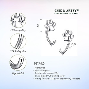 925 Sterling Silver Paw Print Earrings Half Hoop Earrings Puppy Cat Paw Ear Huggie Hoop for Women Open Hoop Earrings