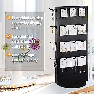 Rotating Display Stand Pegboard Display Rack 10.4'' W 23.6'' H Four Sided Peg Board Display Stands for Selling Vendor Craft Shows Pegboard Organizer Retail Counter Display with 54 Pcs Hooks (Black)