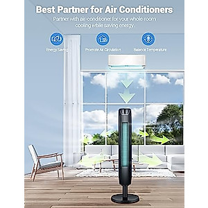 Aikoper Tower Fan, 42 Inch Bladeless Cooling Fans with Remote and Built-in 7Hrs Timer, 3 Modes and LED Display,Quiet Standing Fans for Home and Office
