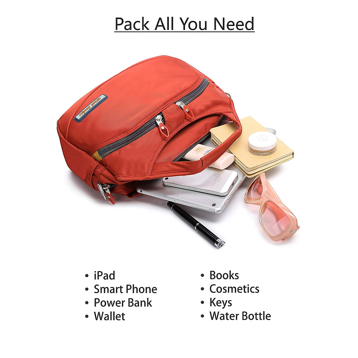 La Packmore Waterproof Nylon Crossbody Bags for Women Multi-Pocket Shoulder Bag Travel Purse and Handbag (Papaya)