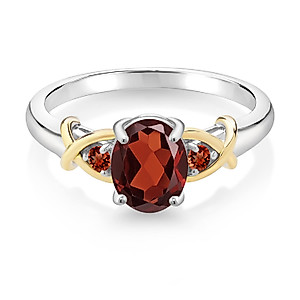 Gem Stone King 925 Sterling Silver and 10K Yellow Gold Red Garnet Ring For Women (1.60 Cttw, Oval 8X6MM, Gemstone Birthstone, Available In Size 5, 6, 7, 8, 9)