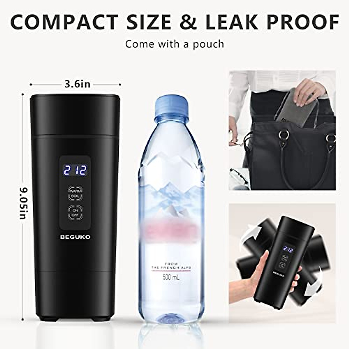 Portable Kettle with Temperature Control Travel Kettle 15oz Travel Kettle with Pouch Portable Electric Kettle Boil-Dry Protection Portabel Water Bolier Keep Warm Travel Electric Kettle For Tea Coffee