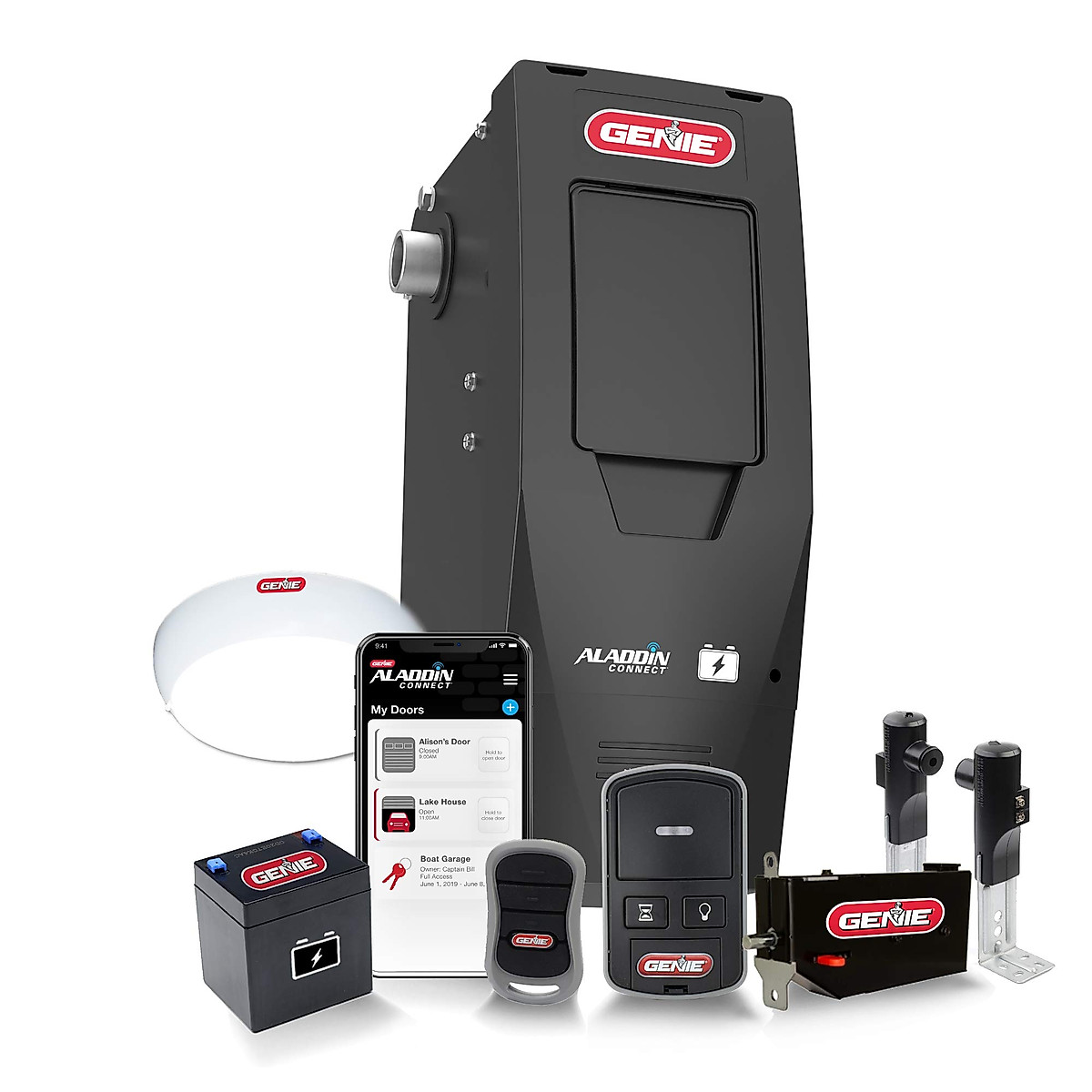 Genie B6172H Wall Mount Smart Garage Door Opener, DC Motor Lifts up to 14ft high 850lbs, Black & QuietLift Connect – WiFi Smart Garage Door Opener