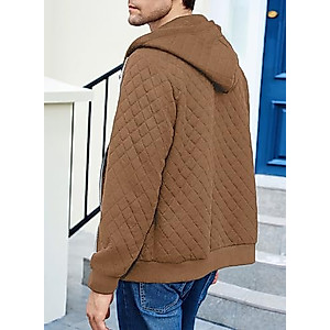 JMIERR Mens Hoodie Sweatshirt Casual Long Sleeve Full Zip Jacket with Pockets Quilted Hoodies for Men,US 46 (XL),A Khaki