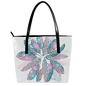 Large Leather Handbags for Women Feather Top Handle Shoulder Satchel Hobo Bag