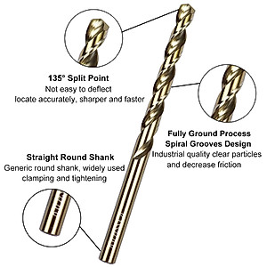Sipery 15/64 Inch Cobalt Drill Bits, M35 HSSCO High Speed Steel 6MM Twist Drill Bit Set for Hardened Metal, Stainless Steel, Cast Iron, Plastic and Wood 10Pcs