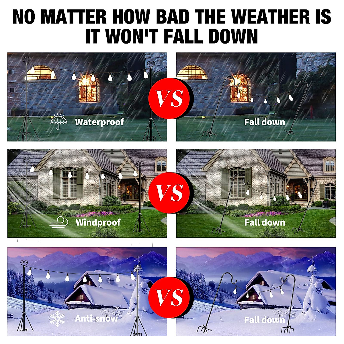 2022 Upgraded String Light Poles for Outdoor (2x10 FT) Heavy Duty Outside Light Poles Sturdy Steel Pole Stand Hooks to Hang Lights for Garden Backyard Patio Wedding Party Deck Birthday Decorations