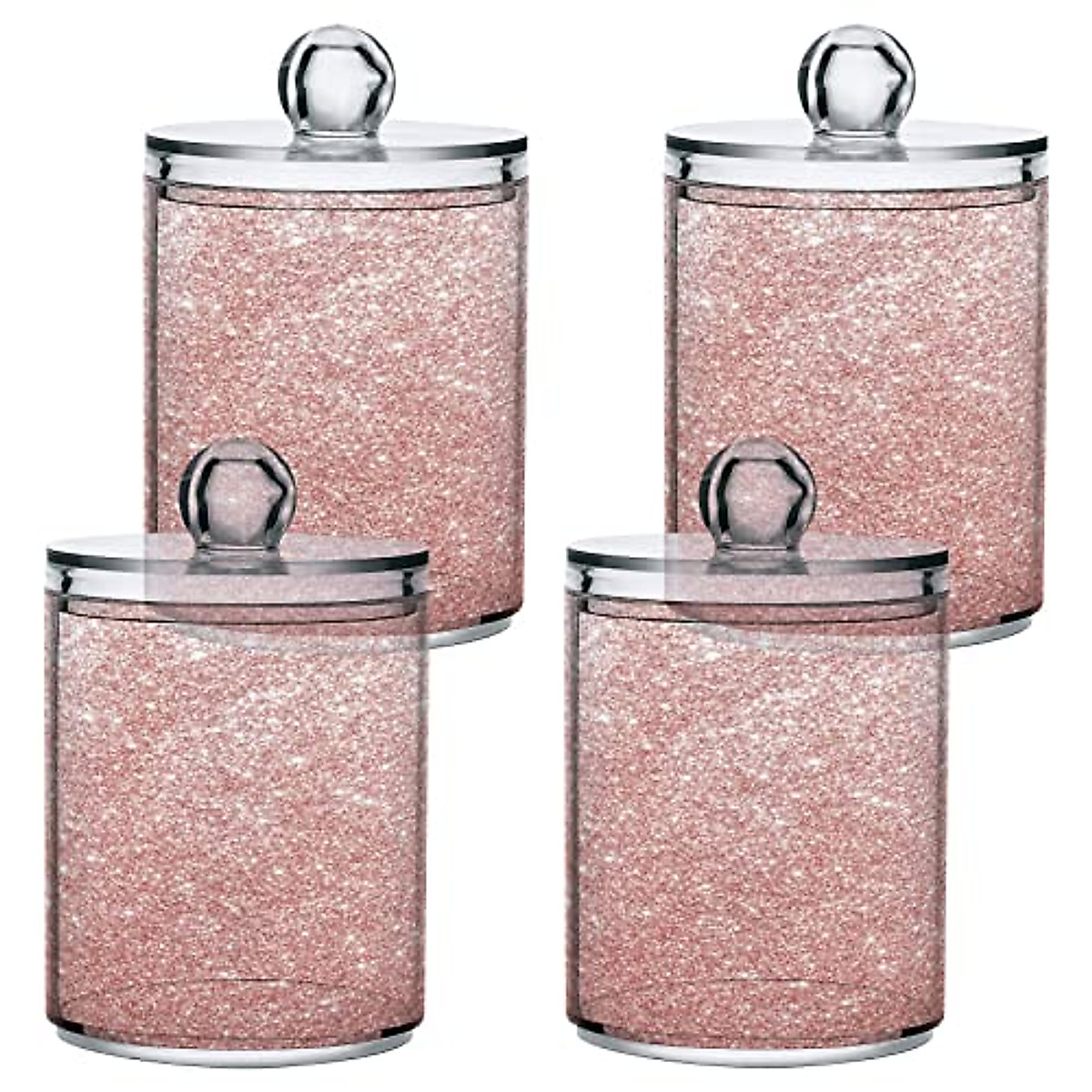 Kigai Sparkling Rose Gold Qtip Holder Dispenser with Lids 4PCS - 14 oz Bathroom Storage Organizer Set, Clear Apothecary Jars Food Storage Containers, for Tea, Coffee, Cotton Ball, Floss