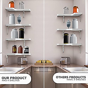 Géneric Set of 4 White Corner Shelves - Corner Floating Shelves - Corner Shelf Wall Mount - Hanging Corner Shelf for Living Room Kitchen Bathroom Bedroom