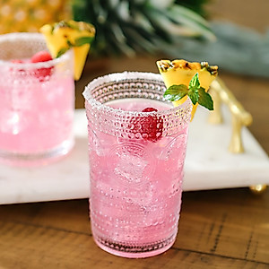 Kate Aspen Hobnail Beaded Floral Clear Drinking Glasses Set of 6, (13 oz) Vintage Glassware Set Cocktail Glass Set, Juice Glass, Water Cups | Great Hostess Gift & Gift for New Home Owners