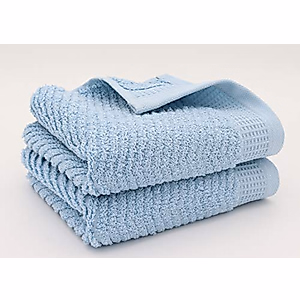 HYBIHYBI Face Towels 100% Cotton Loop Towel with Hanging Ring, Thick Super Absorbent Skincare Washcloths for Bath,Hand,Face,Spa and Gym 13.7 x 30.7 inches(2 Pack) (Light Blue)