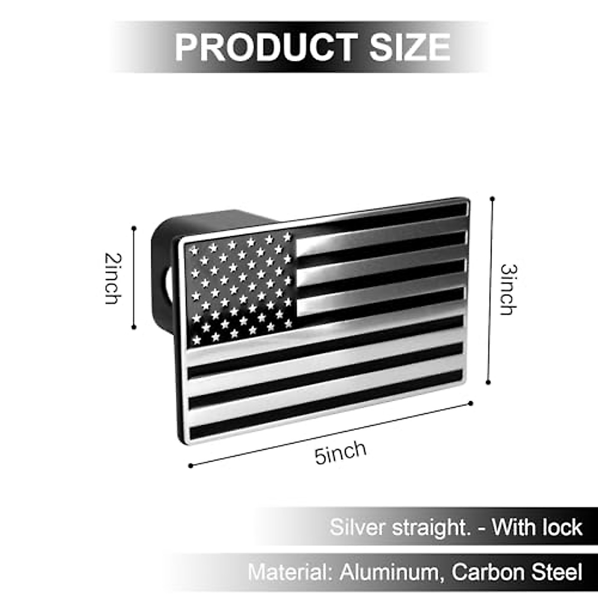 ZBGUN 2 PCS American Flag Car Tow Hook Dust Plug, 2In Heavy Metal Anti-theft Trailer Hitch Lock with 2 Keys, Universal Durable Square Truck Trailer Receiver Protective Accessories for Car SUV (Silver)