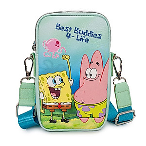 Buckle Down Wallet Phone Bag Holder-Spongebob Squarepants and Patrick Star Best Buddies 4-Life Pose Seafoam Green