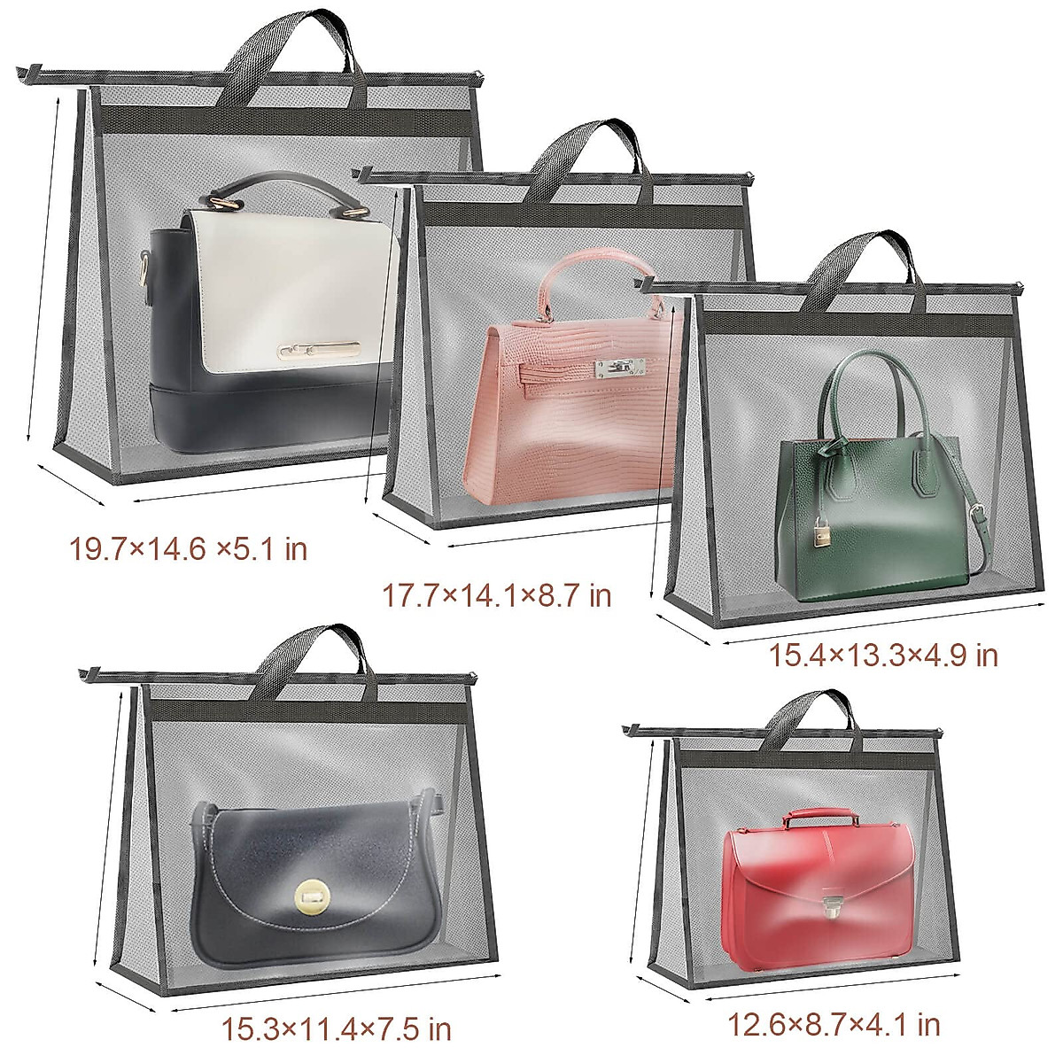 Fyoudis Transparent Handbag Dust Cover Bag Purse Storage Organizer with Zipper - Clear Dust-proof bag Purse Protector Storage Bag for Closet Shelf - 5 Sizes