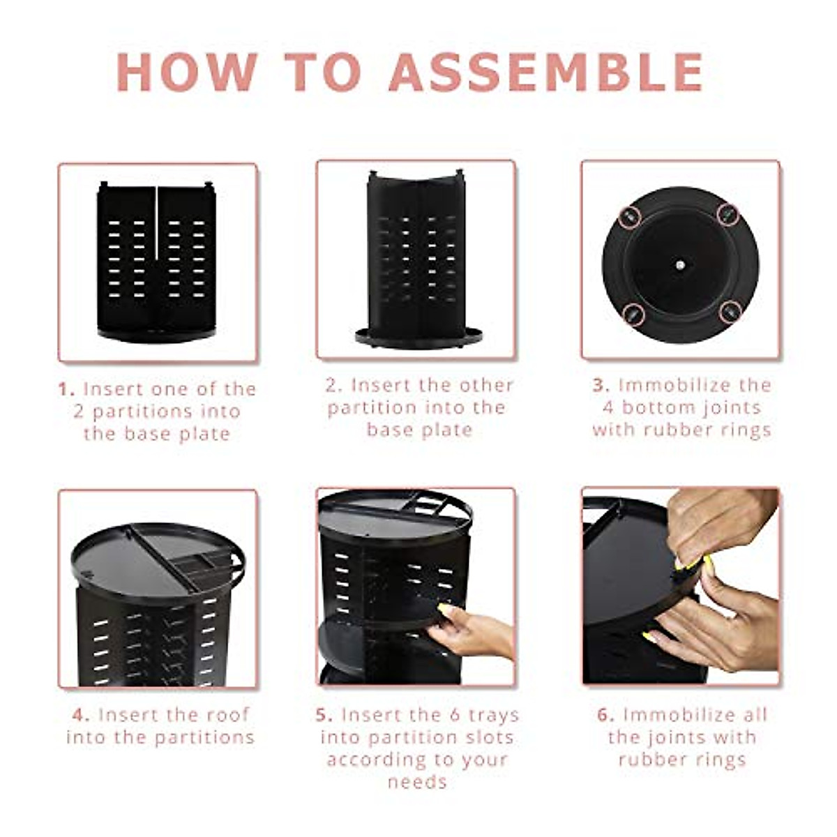 360 Rotating Makeup Organizer, DIY Adjustable Cosmetics Carousel Spinning Holder Storage Rack, Large Capacity, Eliminates Bathroom Countertop Clutter, Black, Luxx Chicc (Black)