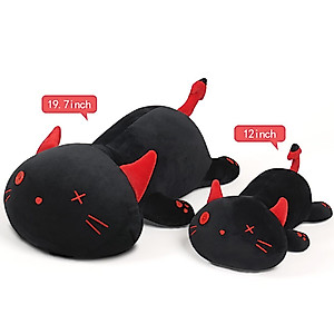 Cute Black Cat Plush Toy Soft Stuffed Animal Kitten Hugging Pillow Kawaii Plushie Kitty Toy for Kids Gift, 12"