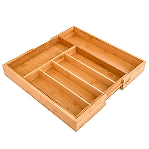 Expandable Drawer Organizer By Kozy Kitchen| 100% Organic Bamboo| Premium Cutlery and Utensil Tray| Perfect For The Kitchen, Bathroom, Desk, etc.| Adjustable Kitchen Drawer Divider with 7 Compartments