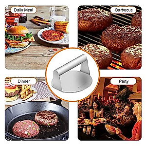 Stainless Steel Burger Press, Burger Smasher Heavy-Duty Bacon Grill with Silicone Brush, Non Stick Grill Press for BBQ, Flat Top Griddle & Grill Cooking, Dishwasher Safe and Easy to Clean