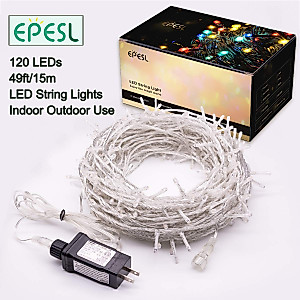 Christmas String Lights - 120 LEDs 49ft/15m End-to-End 8 Modes Plug in - Indoor/Outdoor Waterproof Decorative Fairy Twinkle Xmas Lights for Home/New Year/Tree/Thanksgiving Day/Wedding - Cool White