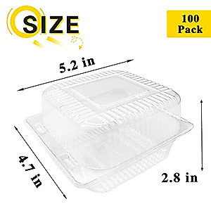 100 Pcs Clear Hinged Plastic Containers with Lids,Individual Cake Slice Containers,Square Plastic Food Container,Disposable Clamshell Take Out Containers for Cakes,Cookies,Pasta,Sandwiches,Salad