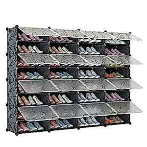 KOUSI Portable Shoe Rack Organizer 64 Pair Tower Shelf Storage Cabinet Stand Expandable for Heels, Boots, Slippers， 12 Tiers Black