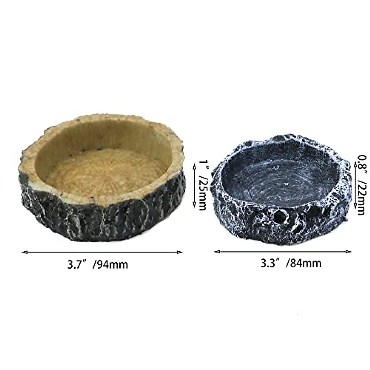 Tighall Reptile Food Bowls Reptile Ramp Dish Pets Imitation Wood Feeding Plate Tortoise Rock Food Dish Frog Water Bowls for Corn Snake Crawl Pet