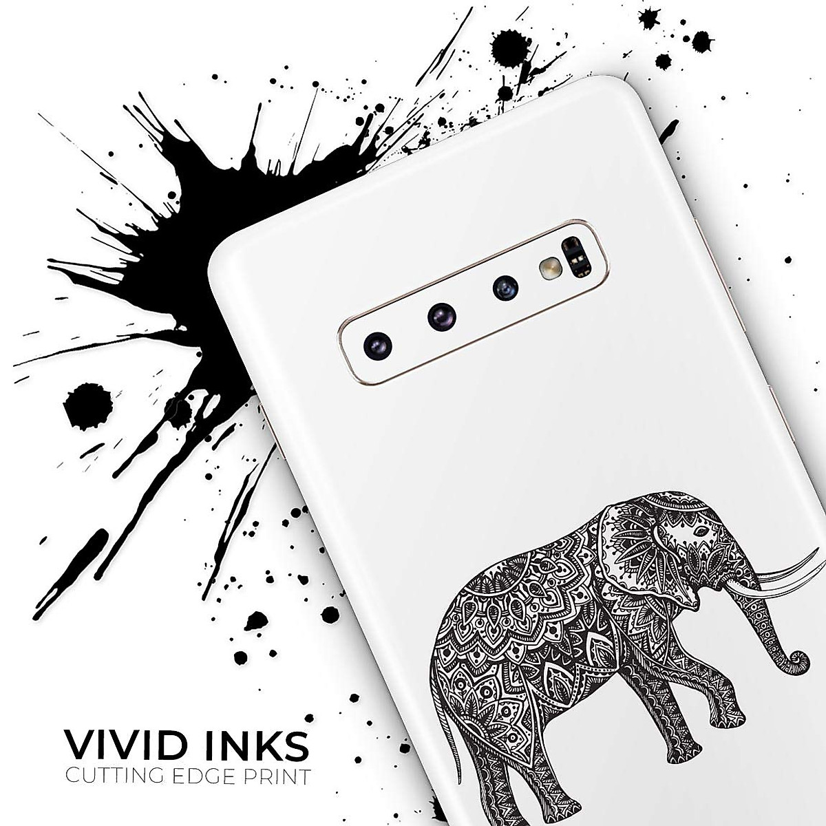 DesignSkinz Black and White Aztec Ethnic Elephant Protective Vinyl Decal Wrap Skin Cover Compatible with The Samsung Galaxy S20 (Screen Trim & Back Glass Skin)
