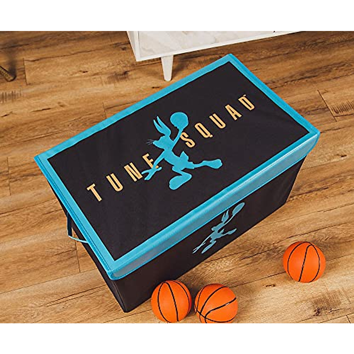 Space Jam: A New Legacy Tune Squad Collapsible Storage Bin Organizer with Lid | Fabric Basket Container with Handles, Cubby Closet Organizer | Sports Basketball Gifts And Collectibles