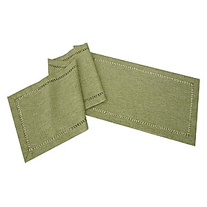 Grelucgo Handcrafted Solid Color Dining Table Runner, Dresser Scarf, Double-Hemstitched (Sage Green, 14 x 54)