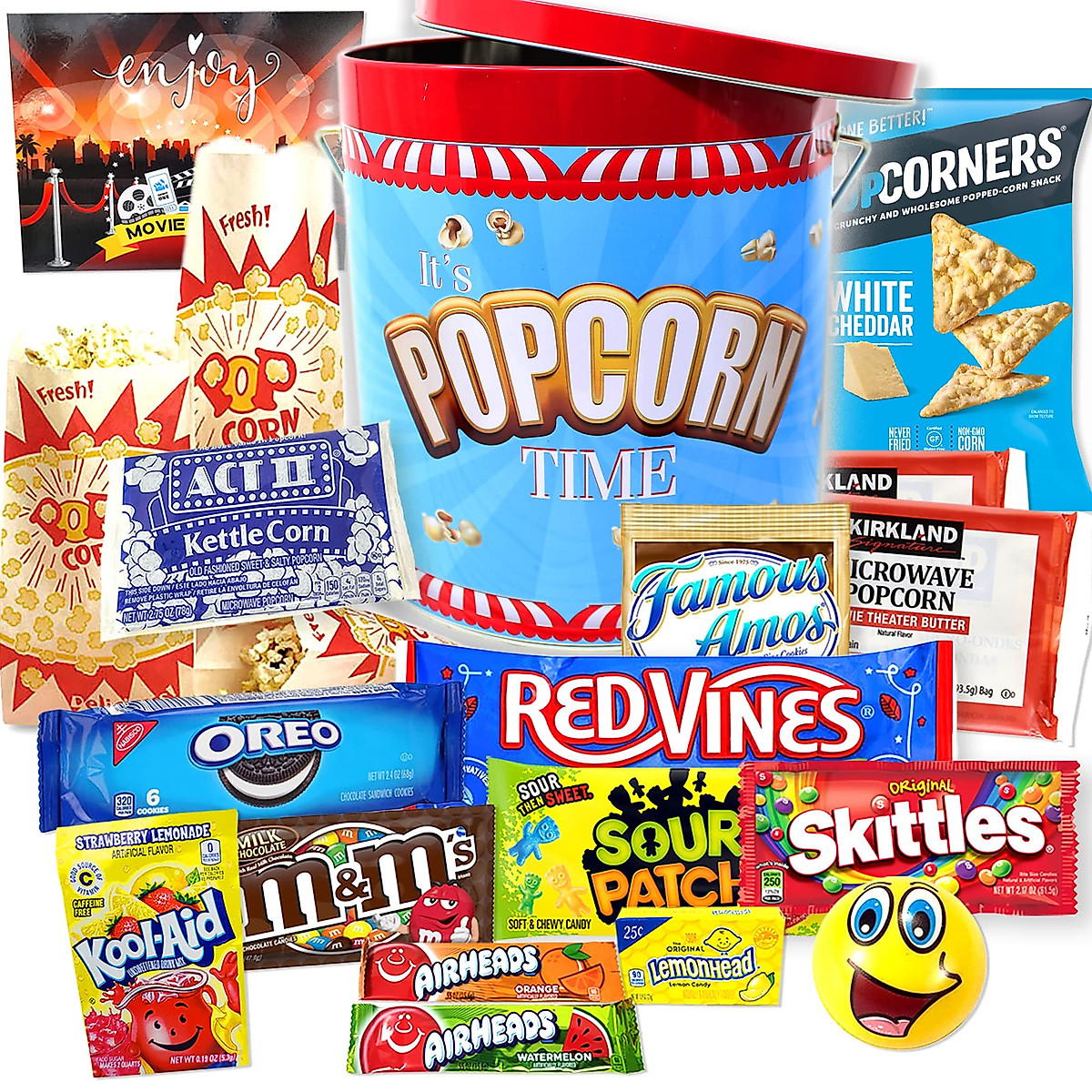 Ultimate Movie Night Gift Basket Snacks, Full-Size candy variety POPCORN LOVER box for Kids and teens, College Students, recovery gift, Family or birthday Gift w/Candy