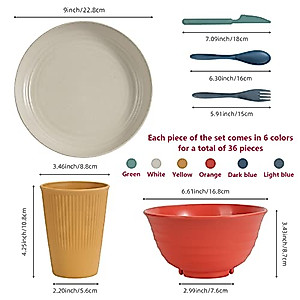 Wheat Straw Dinnerware Sets - SGAOFIEE 36 Piece Unbreakable Dinnerware Sets, Reusable Wheat Straw Plates and Bowls Sets, Travel Camping Cutlery Set, Dishwasher Microwave Safe Dinnerware