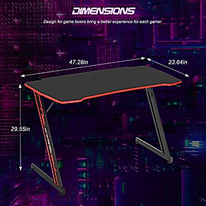 BestOffice 35"/39"/47" Computer Desk Z Shaped Workstation Ergonomic Table with Headphone Hook for Game Players (Red, 47 in)