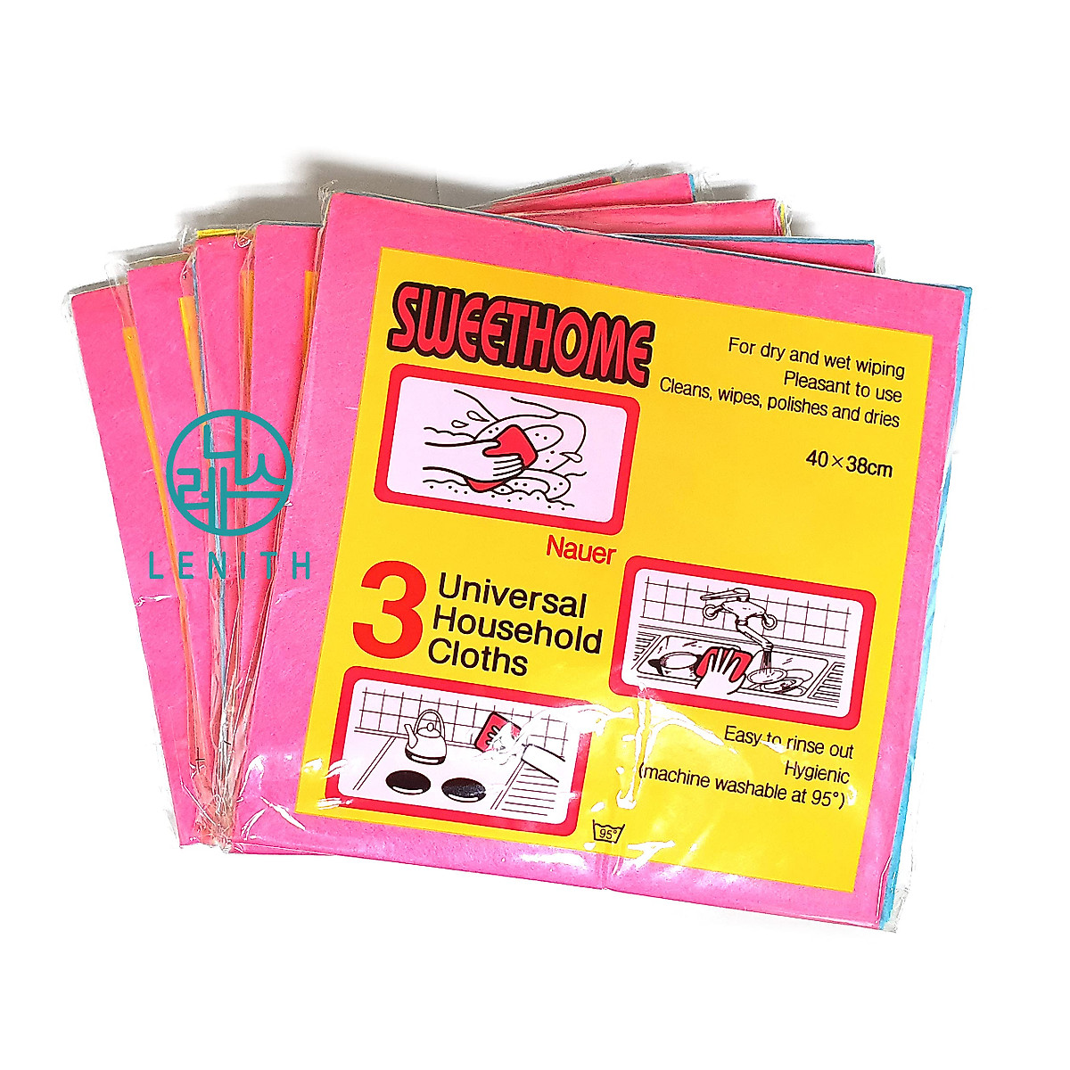 LENITH [15 Packs] German Universal Household Color Dish Cloths (3 Colors, 15ea) Machine Washable Super Absorbent, Drying Eco-Friendly Non-Woven Fabric Kitchen Cleaning Cloth