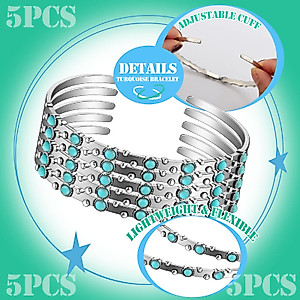 Lasnten 5 Pieces Turquoise Bracelet, Turquoise Cuff Bracelet, Western Turquoise Stackable Bracelet Handmade Gemstone Bangle for Women Christmas Birthday Gift