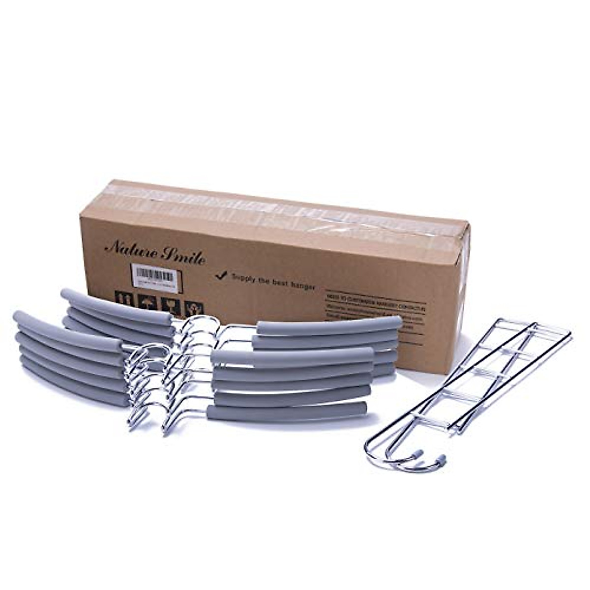 Nature Smile 2 Pack 5 in 1 Anti Slip Multiple Sweater Coat Hangers,Multi Layers Wardrobe Clothes Rack,Heavy Duty Metal Space Saver Shirt Blouse Hanger Closet Storage Organizer,Light Grey Color