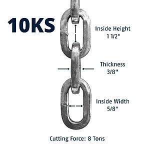 ABUS Hardened Steel 10KS 10 Foot x 3/8" Thick Square Security Chain for Bikes, Containers, Trailers, ATV's, Motorcycles and Personal/Industrial Property