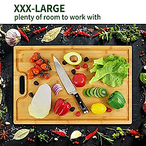 VaeFae 24 x 16 Inch XXX-Large Bamboo Cutting Board with Cutout Handle and Juice Groove, Heavy Kitchen Chopping Board for Meat and Vegetables