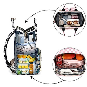 Dezcrab Checkered Lunch Backpack for Women Girls, Insulated Cooler Backpack Laptop Backpack School Backpack Bookbag Nurse Work Backpacks (Pink)