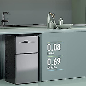 3.0 Cu.Ft. Mini Fridge with Freezer 2 Door Refrigerator and Freezer Compact Small Fridge for Bedroom Home Office Dorm, Small Drink Chiller, 37 dB Low Noise, Stainless Steel