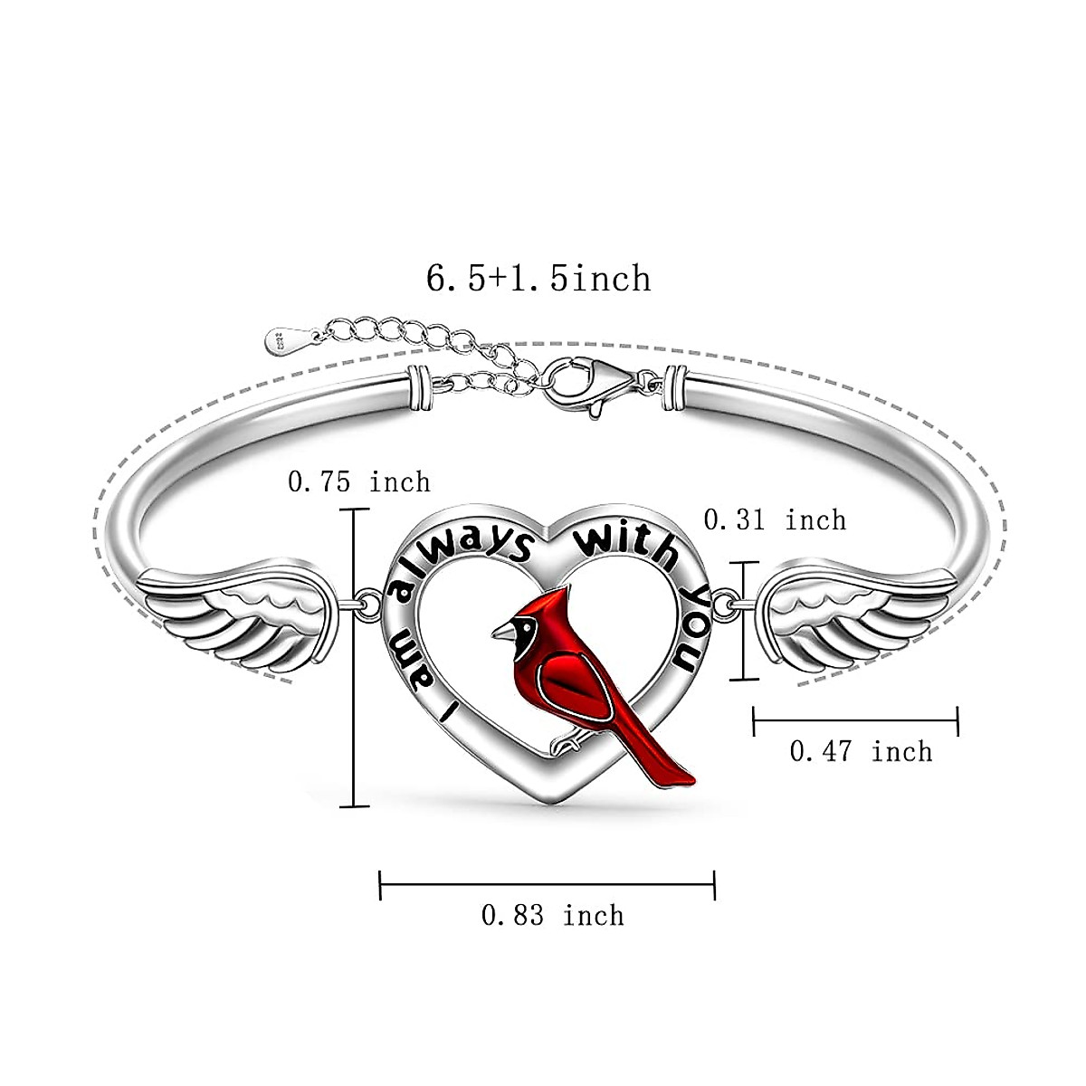 Cardinal Bracelet for Women Sterling Silver Memorial Red Cardinal Bracelets Bangle Angel Wings Sympathy Remembrance Cardinal Jewelry Charms Mothers Day Gifts