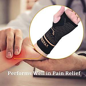 INDEEMAX Copper Wrist Compression Sleeve 1 Pair, Comfortable Hand Brace Support for Arthritis, Tendonitis, Sprains, Workout, Carpal Tunnel - Left & Right - Women and Men