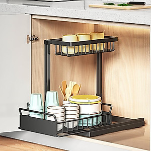 BOPART Under Sink Organizer & Storage for Bathroom Kitchen, Pull Out Cabinet Organizer, Metal Multi-Purpose Storage Shelf for Pantry