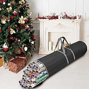 ProPik Wrapping Paper Storage Bag | Gift Wrap Holder Organizer | 2 Pack Store Up to 48 Rolls 40 Inch Long | Heavy Duty 600D Oxford Material Holiday Container | Top & side handles (Black)