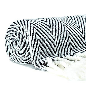 Chanasya Chevron Super Soft Acrylic Throw Blanket with Tassels - Warm Cozy Lightweight Fluffy Woven Blanket for Bed Sofa Chair Couch Living Bed Room Black and White Blanket (50x65 Inches) Black