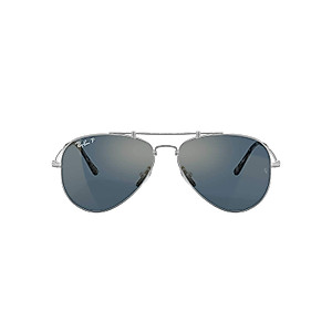 Ray-Ban RB8125M Titanium Aviator Sunglasses, Demi Gloss Silver/Polarized Blue Mirrored Gold, 58 mm