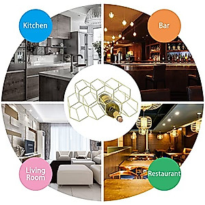 HOMOKUS Wine Rack Countertop Metal Wine Holder 9 Bottles Tabletop Wine Rack Storage Wine Shelf Portable Wine Cabinet Freestanding Wine Holder for Bar Counter Restaurant Table and Living Room (Gold)