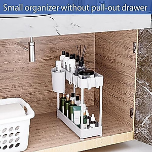3 Pack MUzizy Under Sink Organizer Pull Out Under Sink Storage, 2 Tier Multi-Purpose Sliding Under the Sink Organizer Bathroom Kitchen Sink Organizer Under Cabinet Shelf for Cleaning Supplies -White