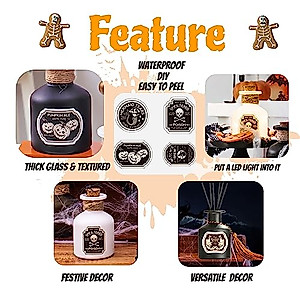 Halloween Decorations Indoor - Halloween Tiered Tray Decor - 3 pcs Glass Potion Bottles with 6pcs Stickers - Black and White Apothecary Bottles - Halloween Decorations for Party Home Table Kitchen