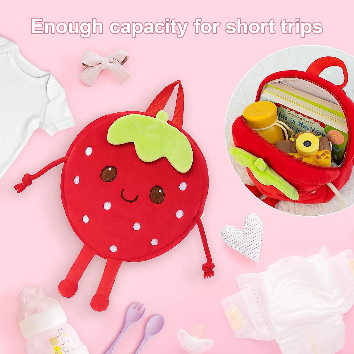 OUOZZZ 11" Cute Animal Toddler Backpack for Boys Girls, Soft Plush Bee Bag Mini Travel Backpacks with Adjustable Strap