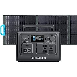 BLUETTI Solar Generator EB55 with PV200 Solar Panel Included, 537Wh Portable Power Station w/ 4 110V/700W AC Outlets, LiFePO4 Battery Pack for Camping, Adventure, Emergency